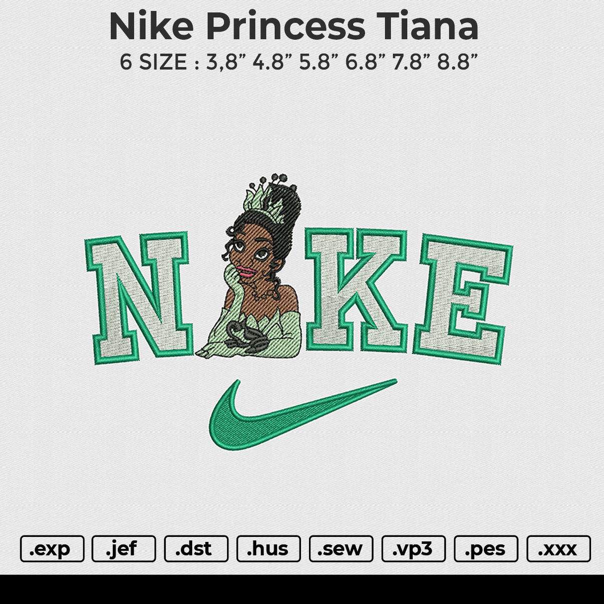 Nike Princess Tiana Embroidery File 6 size – embrostudio
