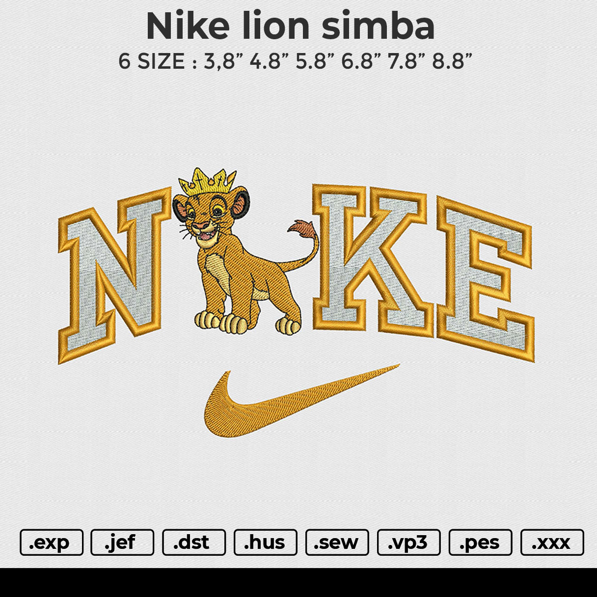 Nike lion simba Embroidery File 6 size – embrostudio