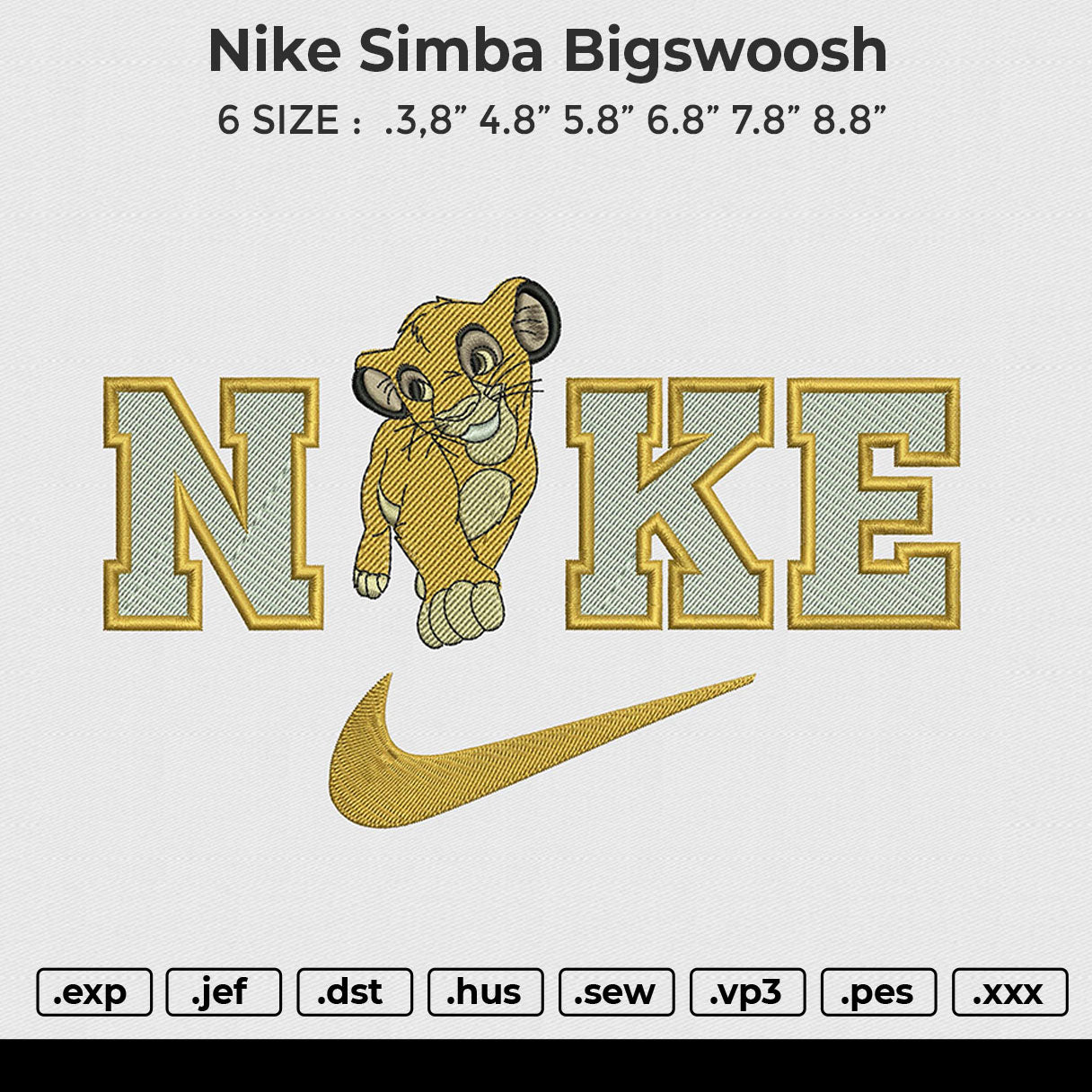 Nike Simba bigswoosh Embroidery File 6 size – embrostudio