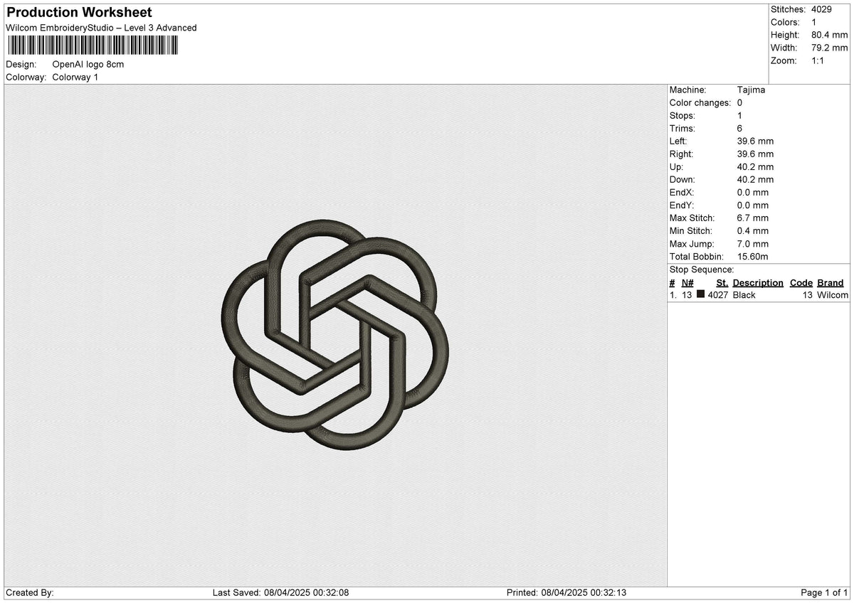 OpenAI logo Embroidery File 6 size – embrostudio