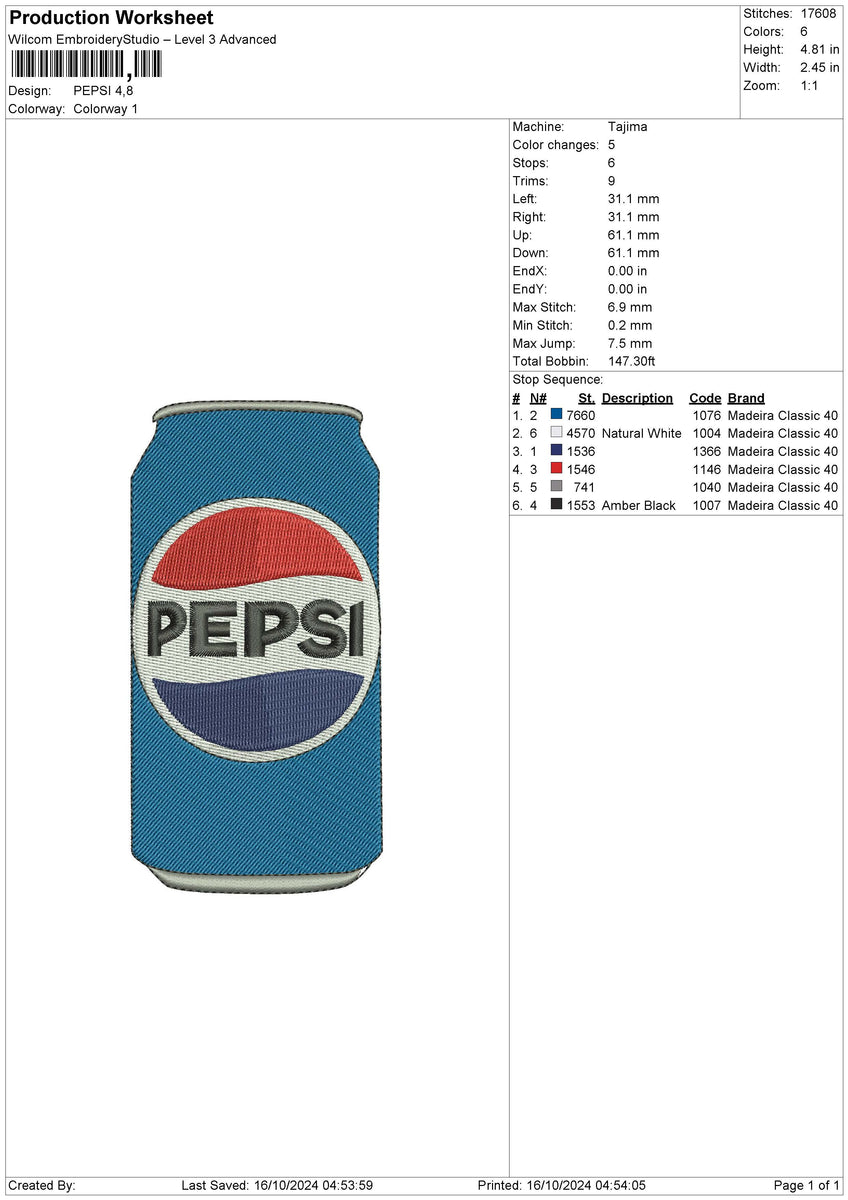 PEPSI Embroidery File 6 sizes – embrostudio