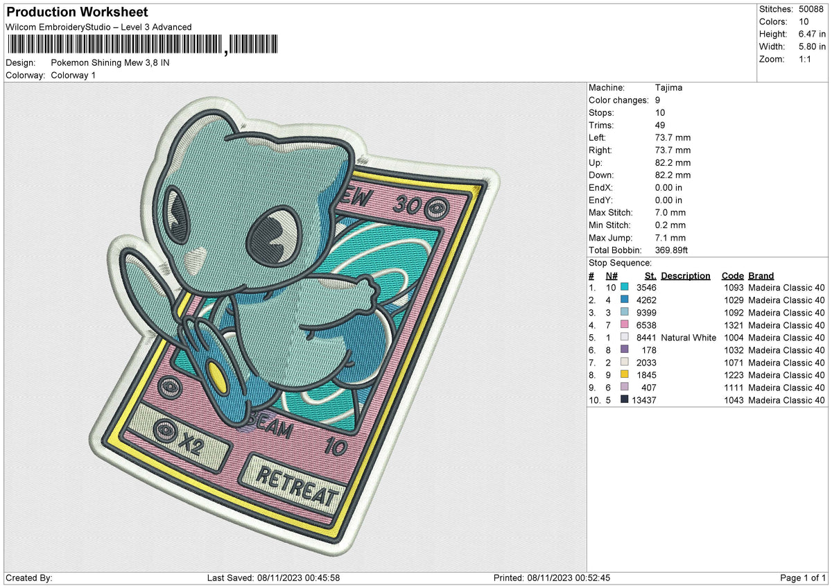 Pokemon Shining Mew Embroidery File 6 size – embrostudio