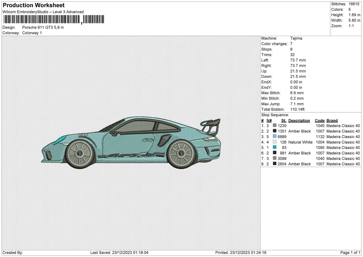 Porsche 911 GT3 Embroidery File 6 size – embrostudio