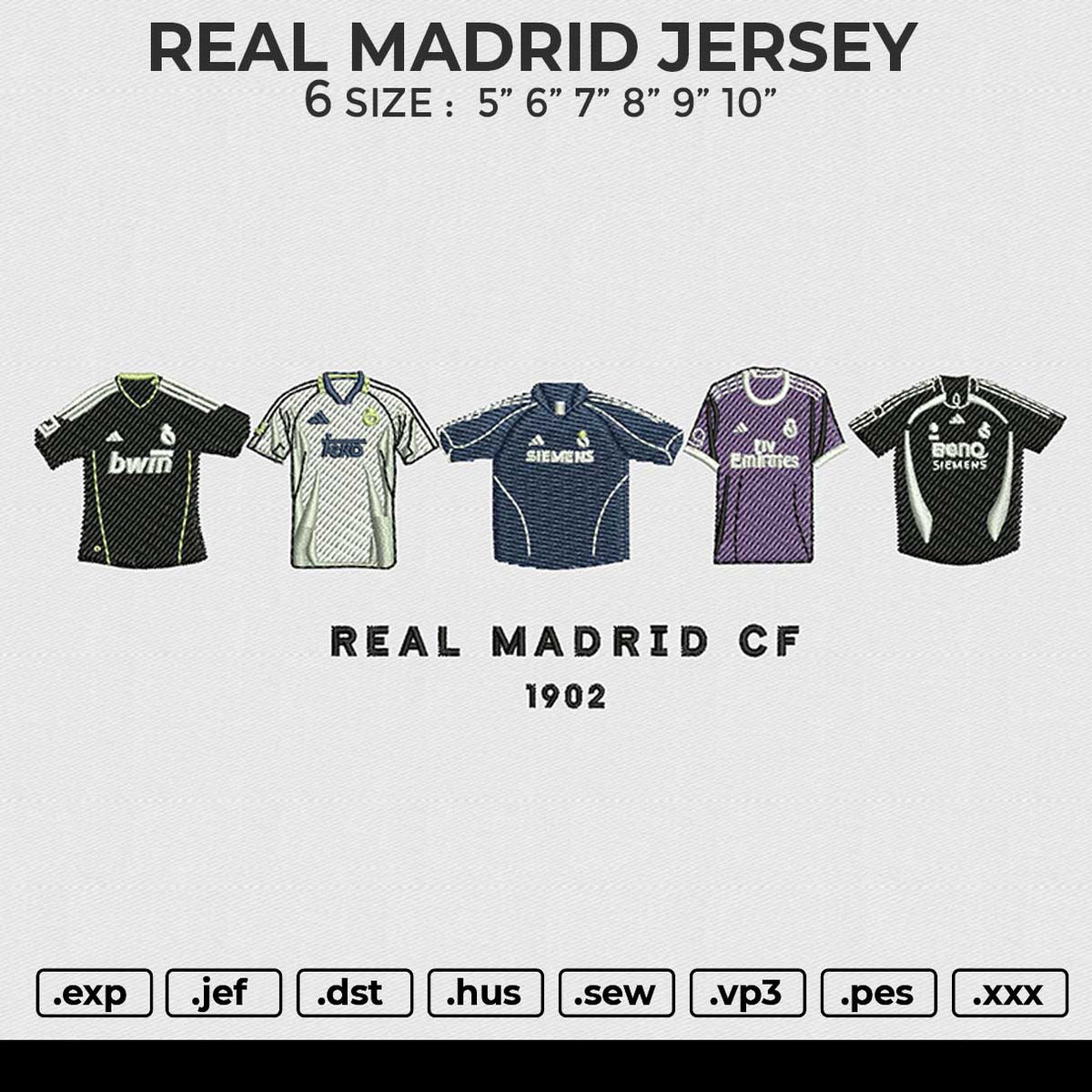 REAL MADRID JERSEY Embroidery File 6 size – embrostudio