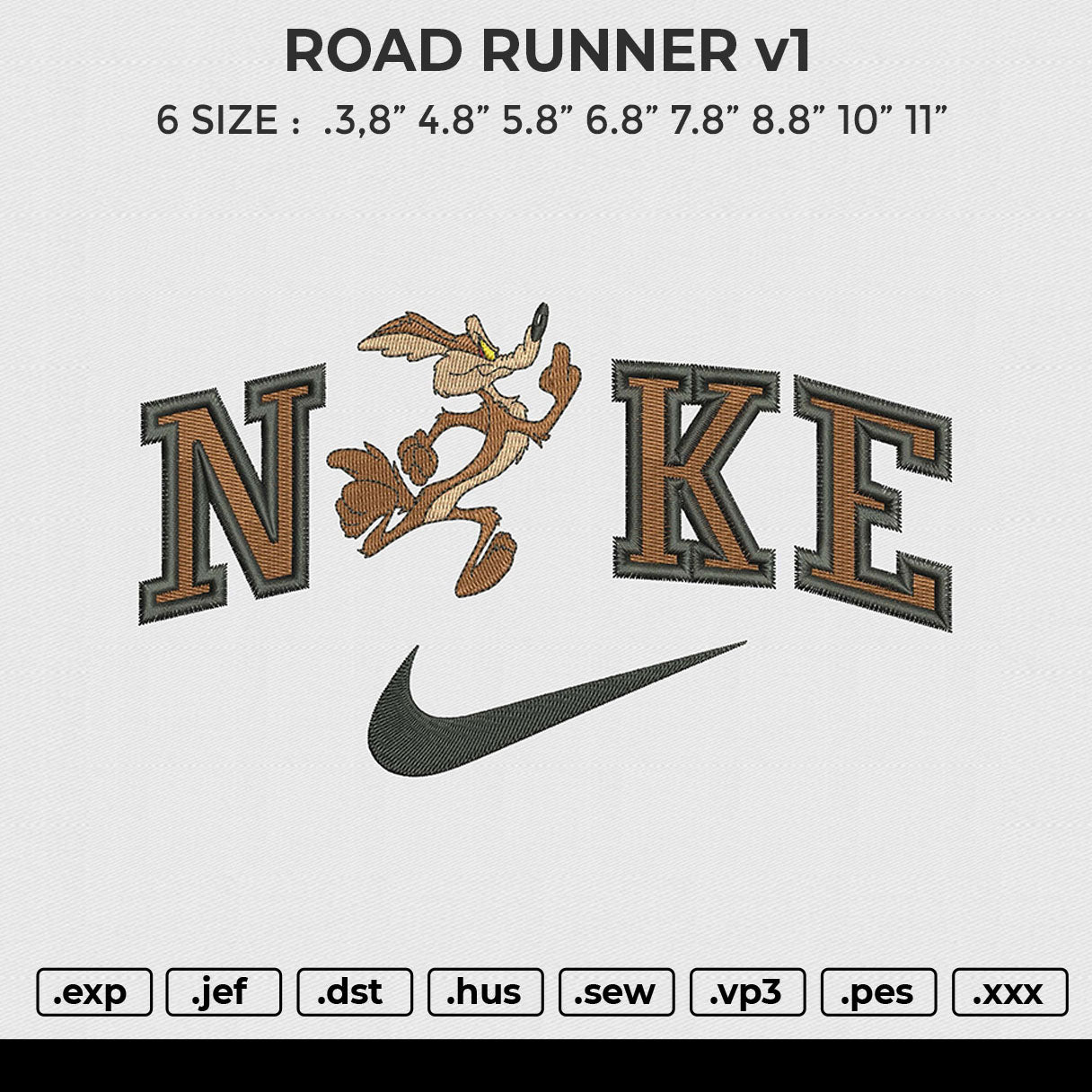 ROAD RUNNER v1 Embroidery File 6 size – embrostudio