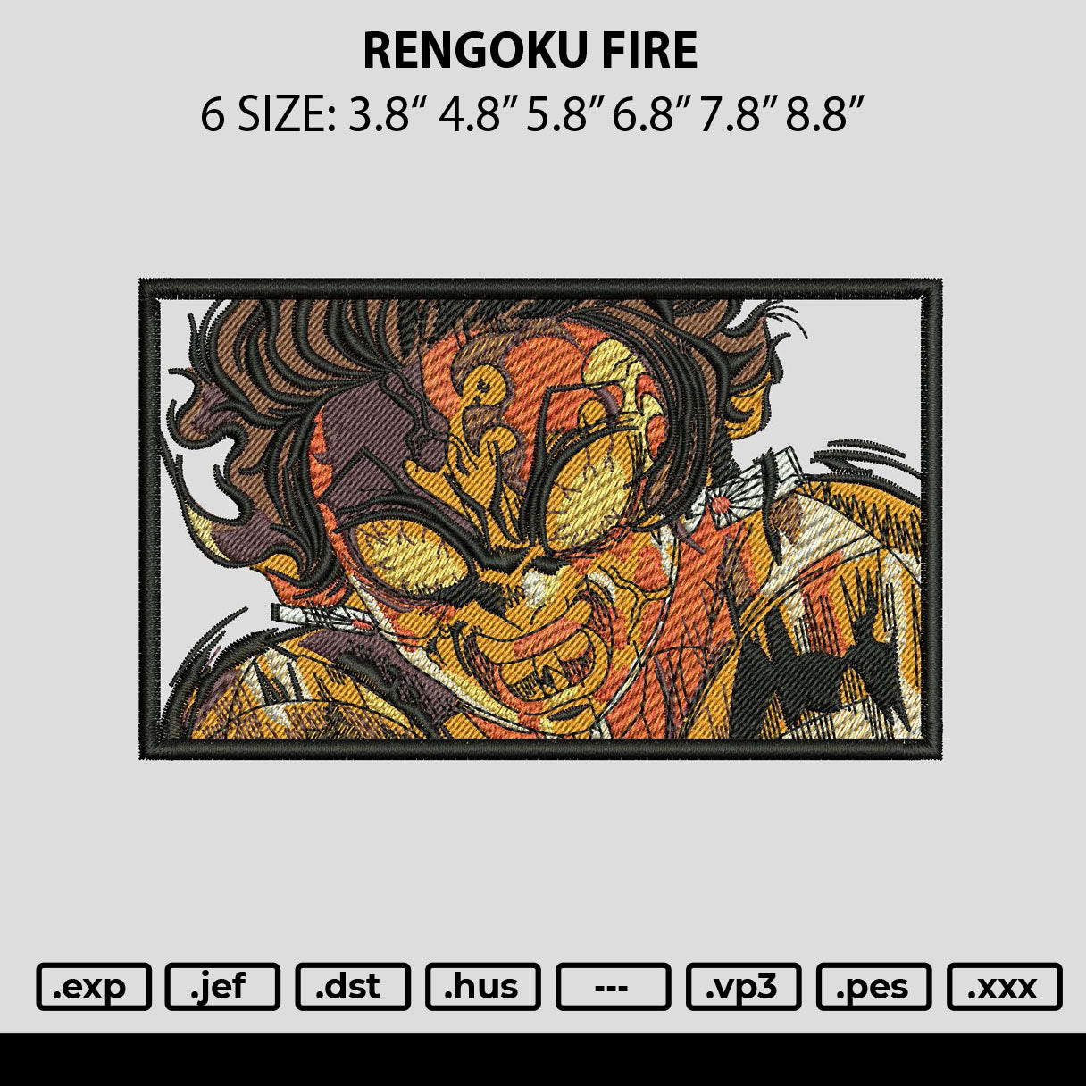 Rengoku Fire Embroidery File 6 sizes – embrostudio