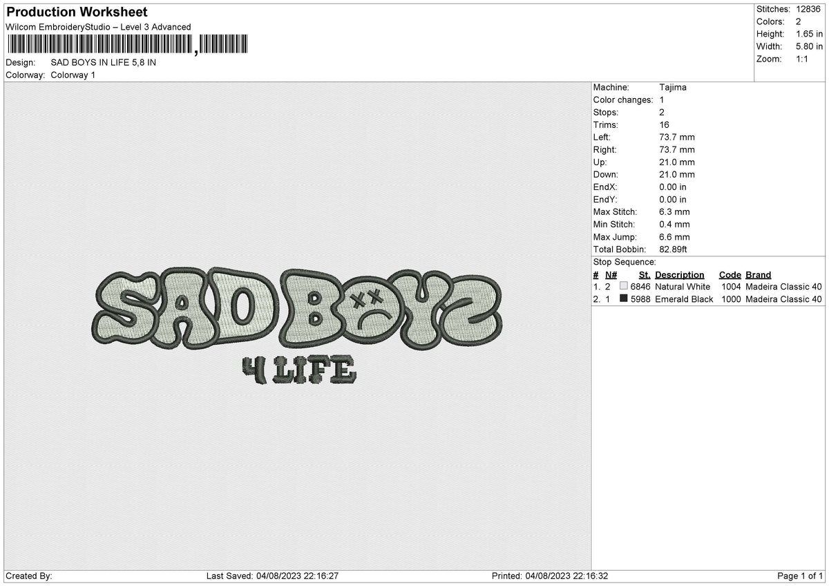 SAD BOYS IN LIFE Embroidery File 6 size – embrostudio
