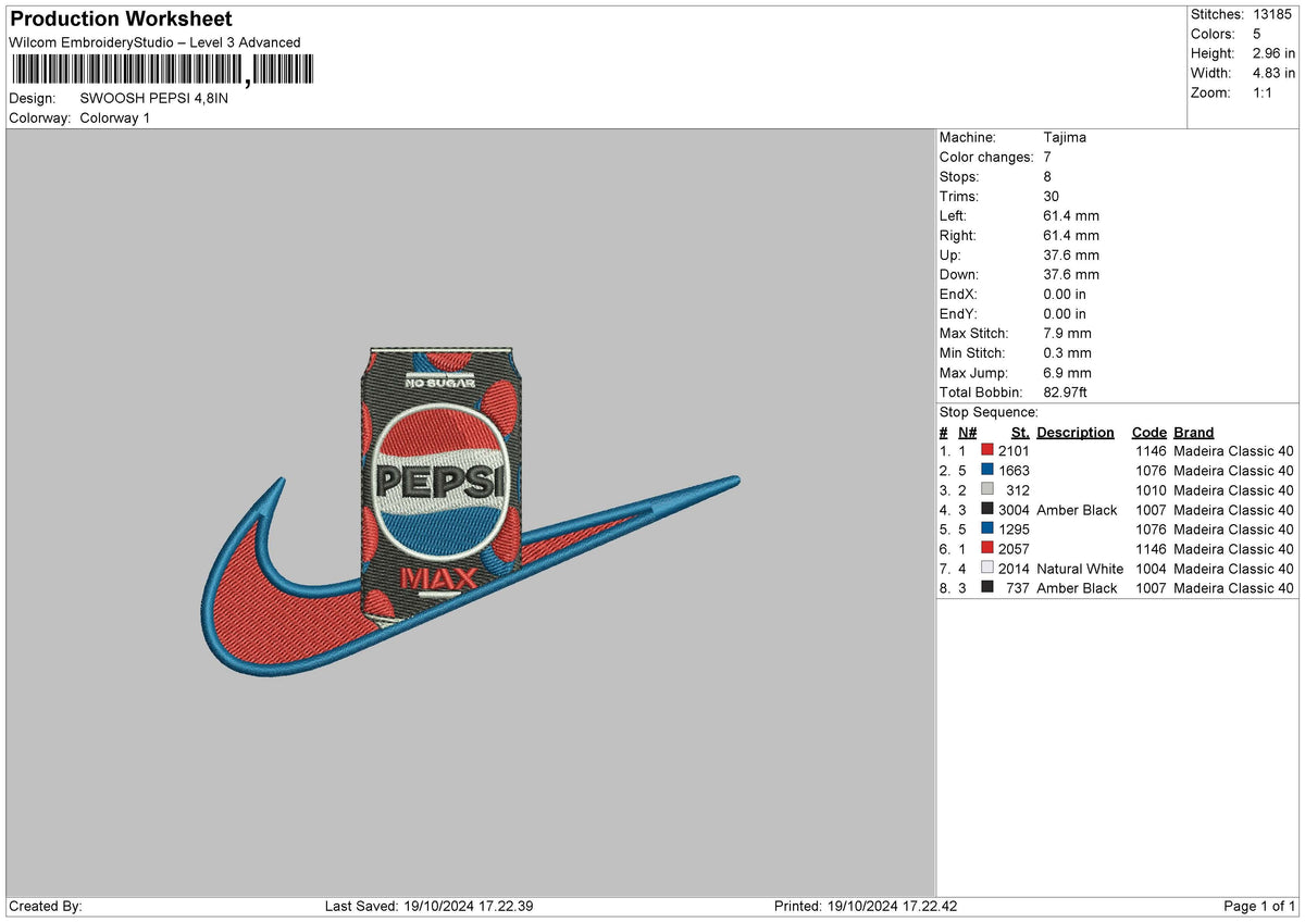 Swoosh Pepsi Embroidery File 6 sizes – embrostudio