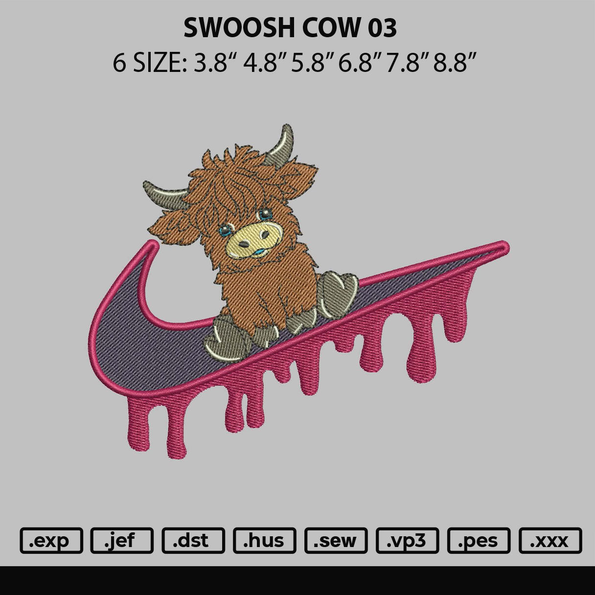 Swoosh Cow Embroidery File 6 sizes – embrostudio