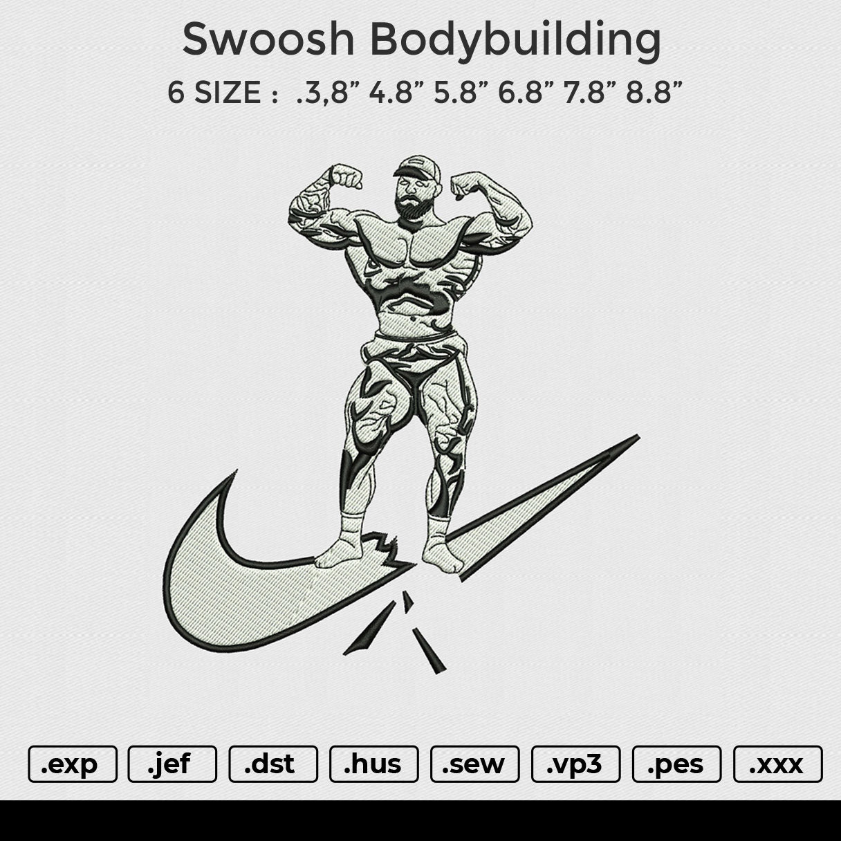 Swoosh Bodybuilding Embroidery File 6 size – embrostudio