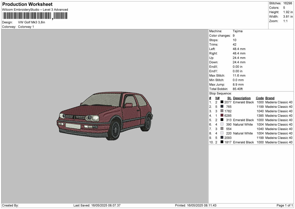 VW Golf MK3 Embroidery File – embrostudio