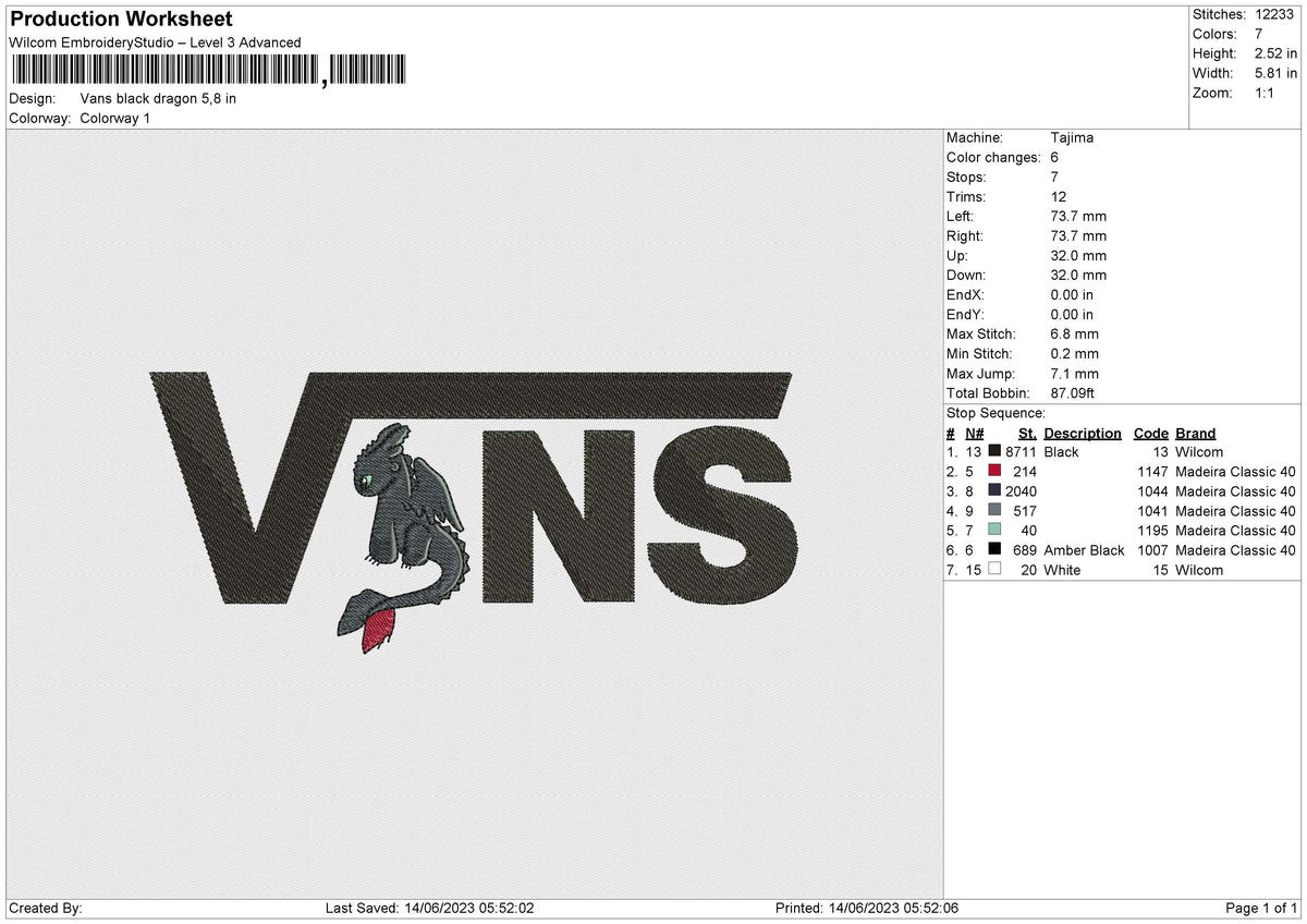 Vans Black Dragon Embroidery File 6 size – embrostudio