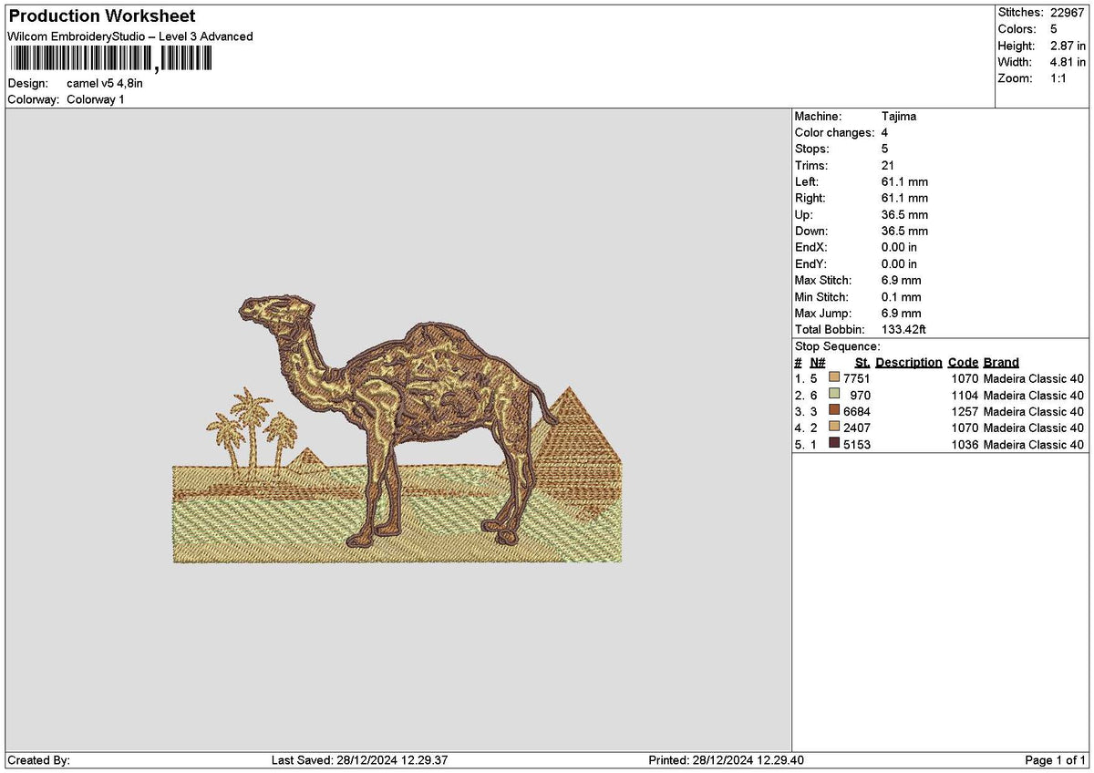 Camel v5 Embroidery File 6 sizes – embrostudio