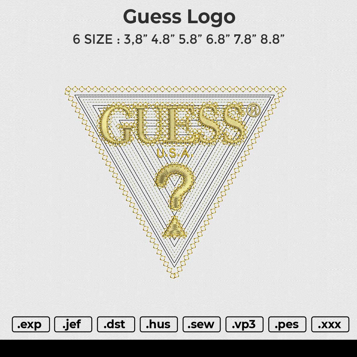 Guess logo Embroidery File 6 size – embrostudio