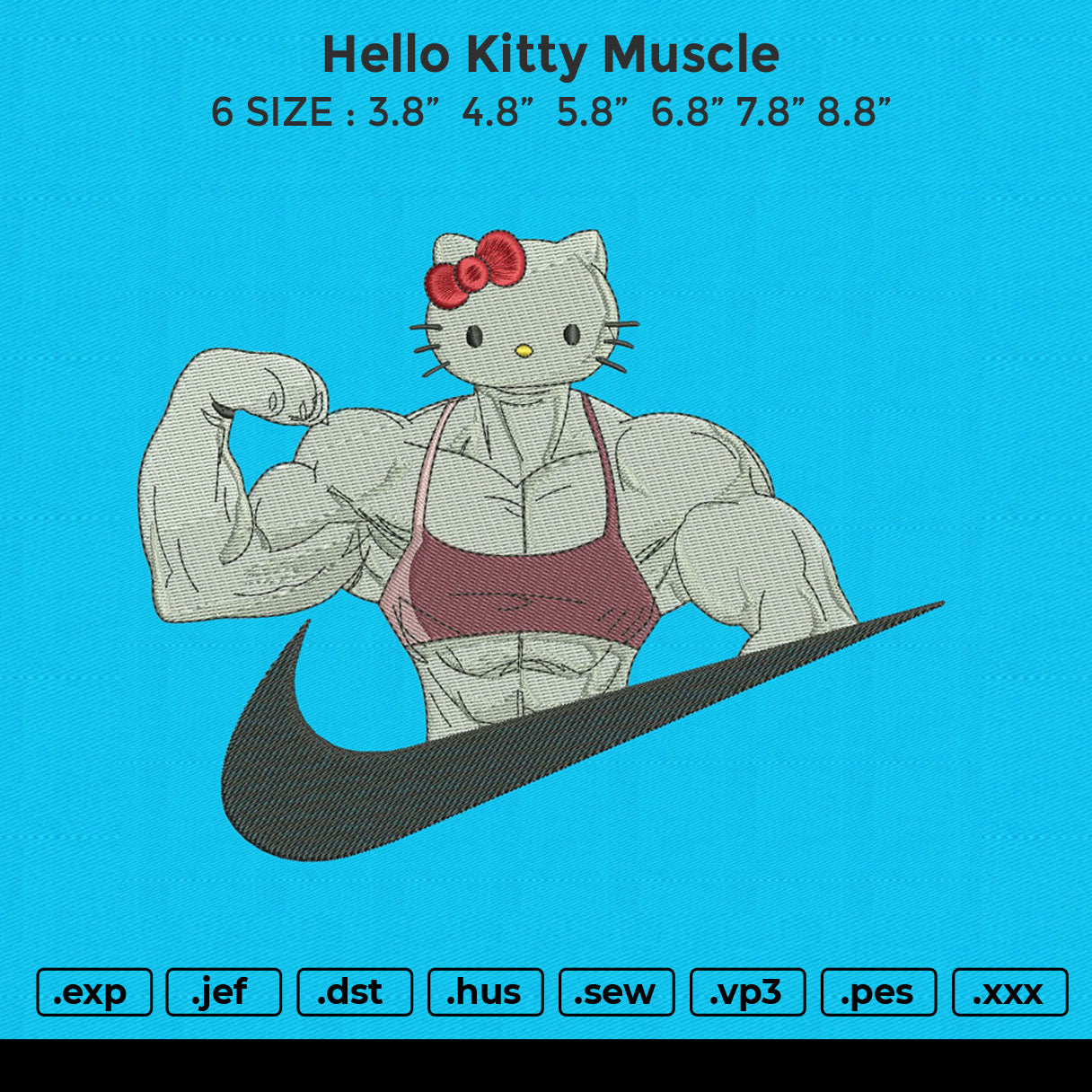 Hello Kitty Muscle Embroidery File 6 size – embrostudio