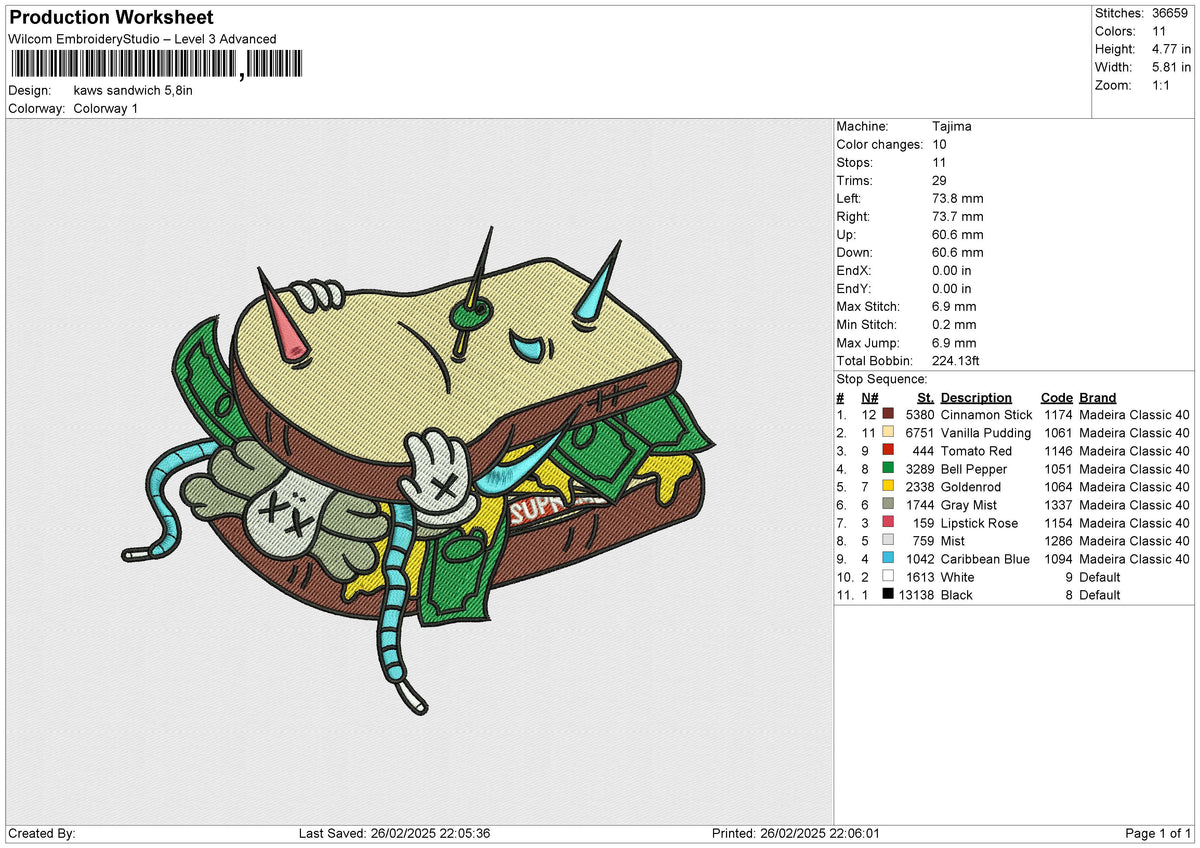 kaws sandwich Embroidery File 6 size – embrostudio