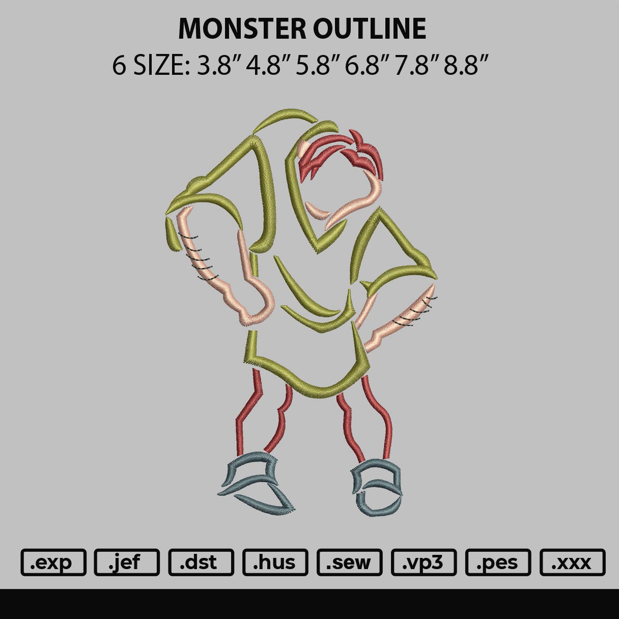 Monster Outline Embroidery File 6 sizes – embrostudio