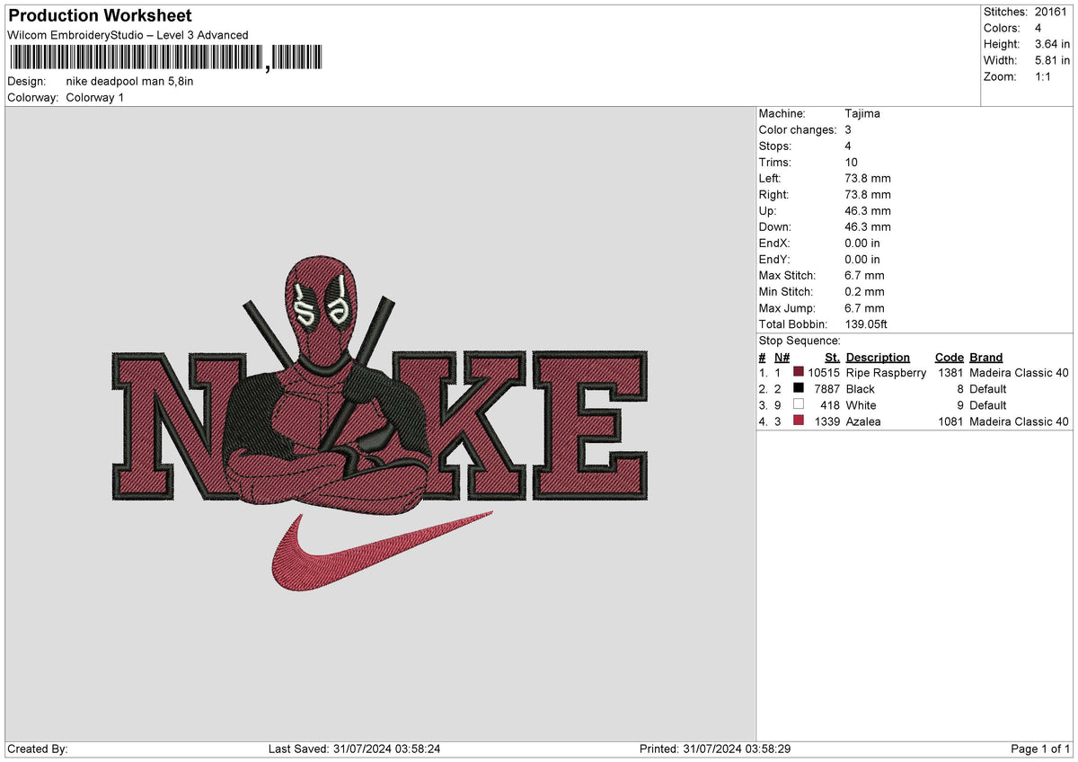 Nike deadpool man Embroidery – embrostudio