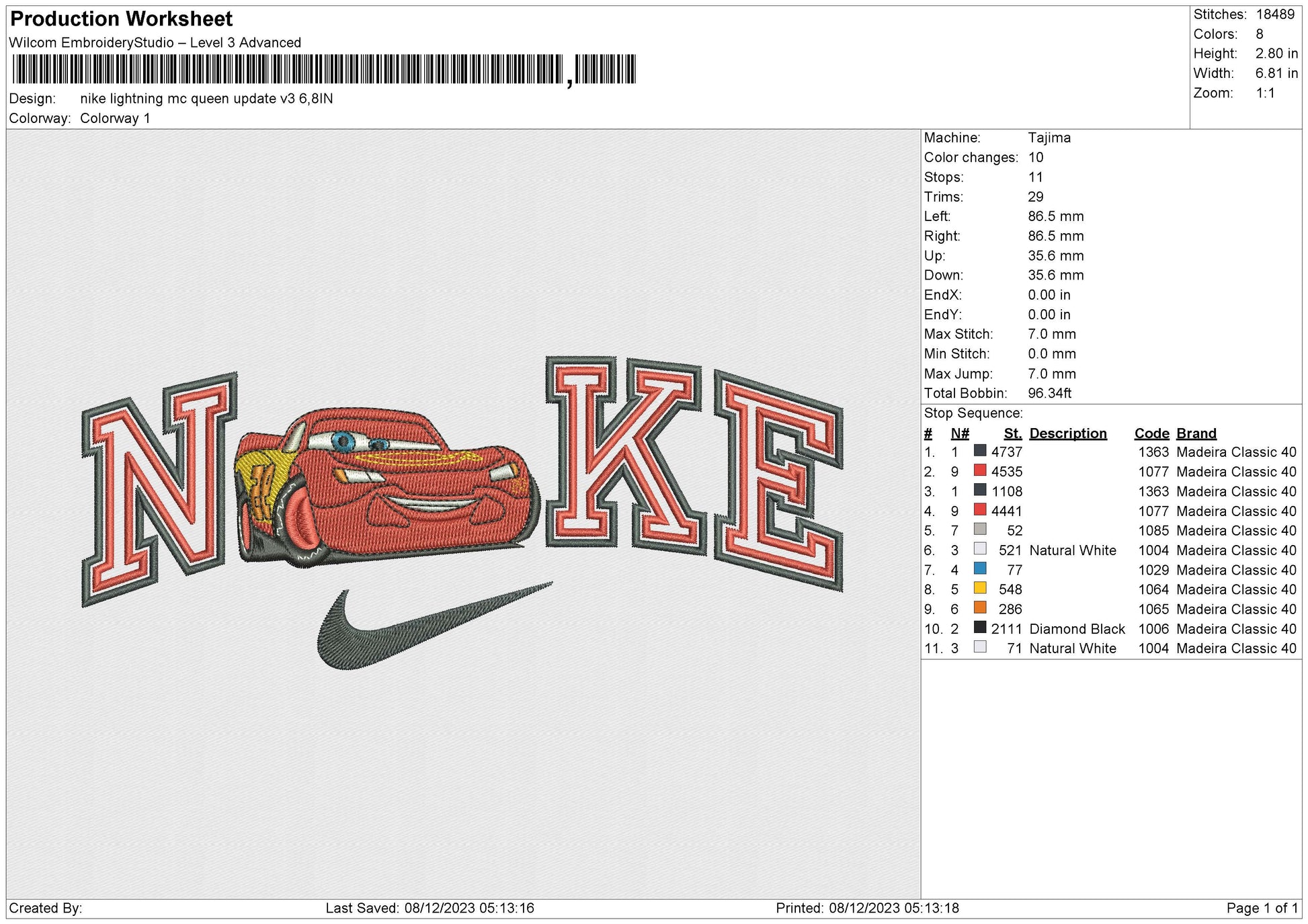 Nike lightning mc queen v3 Embroidery File 6 size – embrostudio