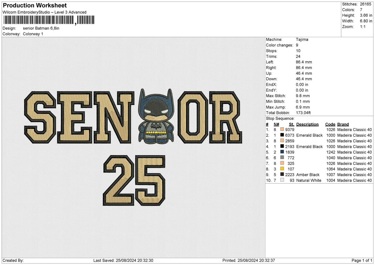 Senior Batman Embroidery File 6 size – embrostudio
