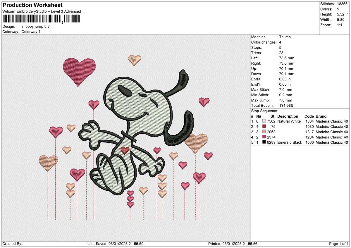 Snoopy Jump Embroidery File 6 size – embrostudio
