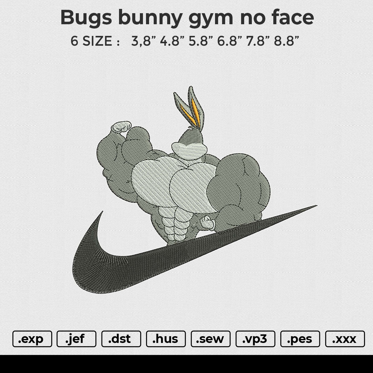 Bugs Bunny Gym no face Embroidery File 6 size – embrostudio