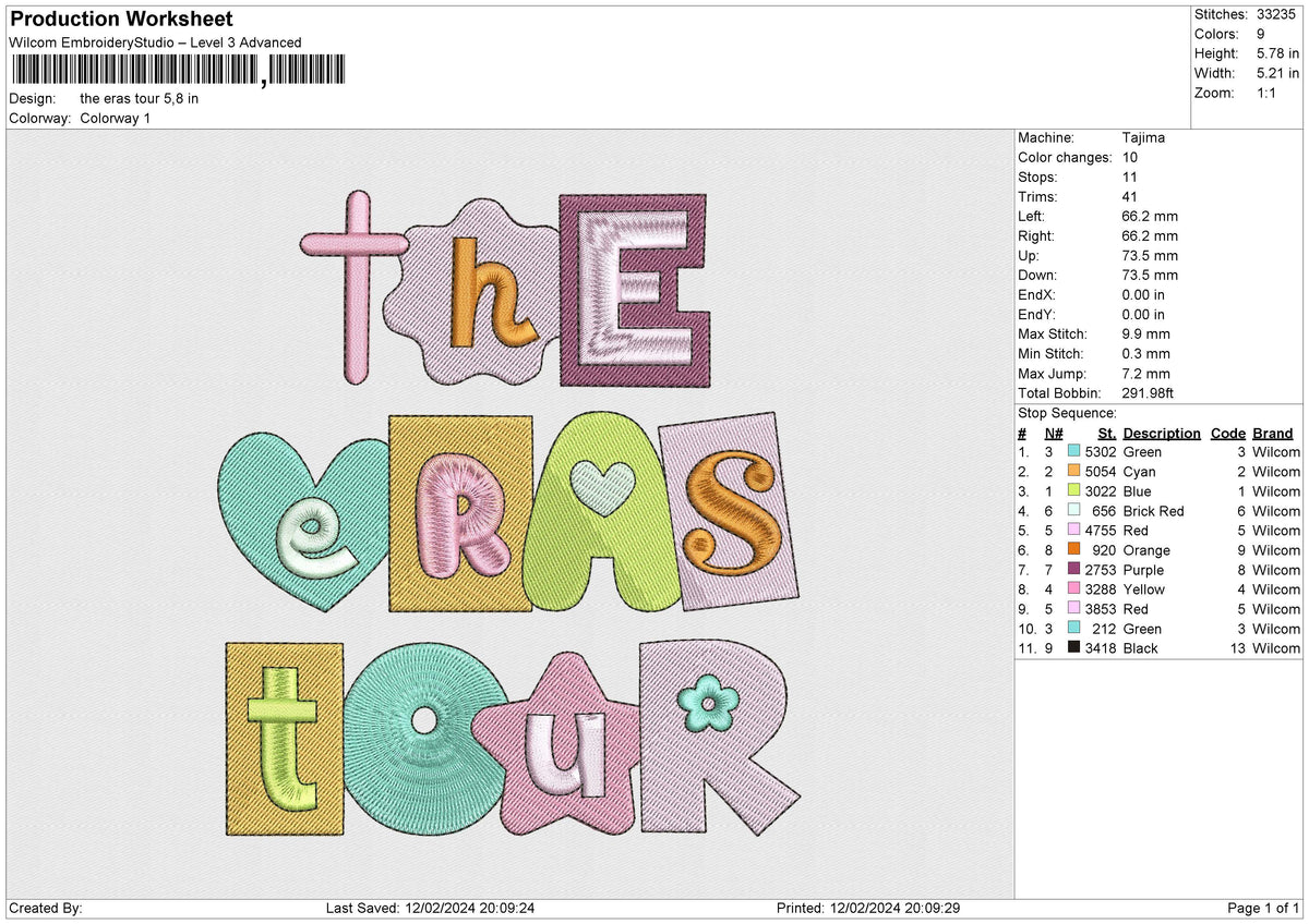 The eras tour Embroidery File 6 size – embrostudio