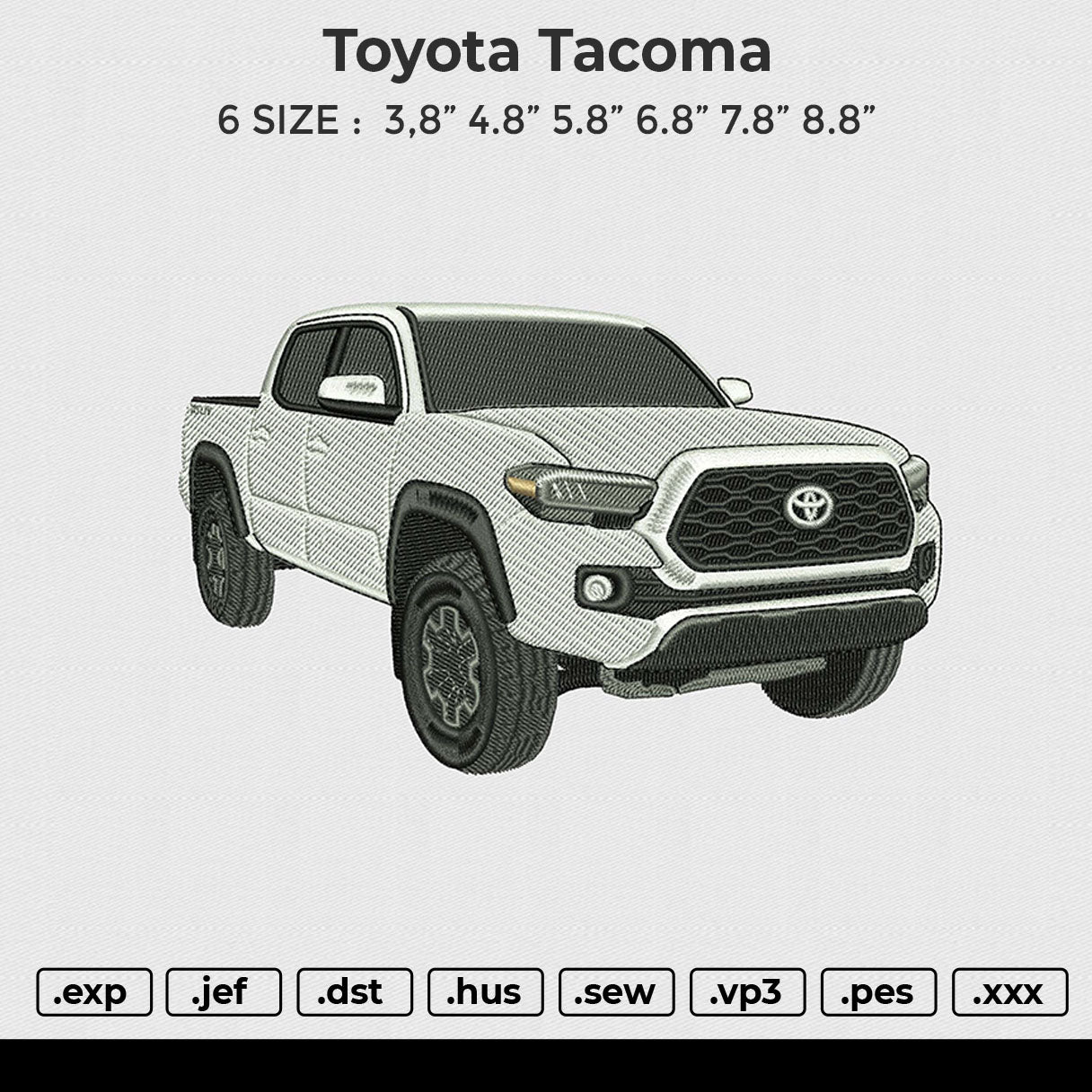 Toyota tacoma Embroidery File 6 size – embrostudio