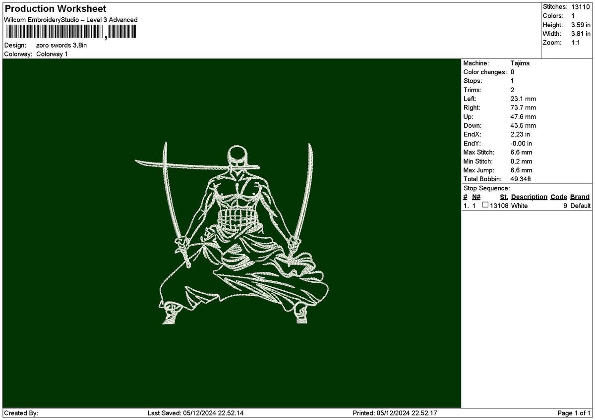 Zoro Outline 03 Embroidery File 6 sizes – embrostudio