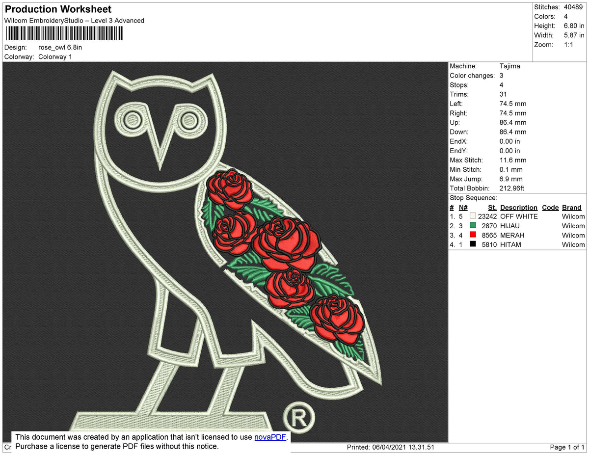 owl rose ovo Embroidery – embrostudio