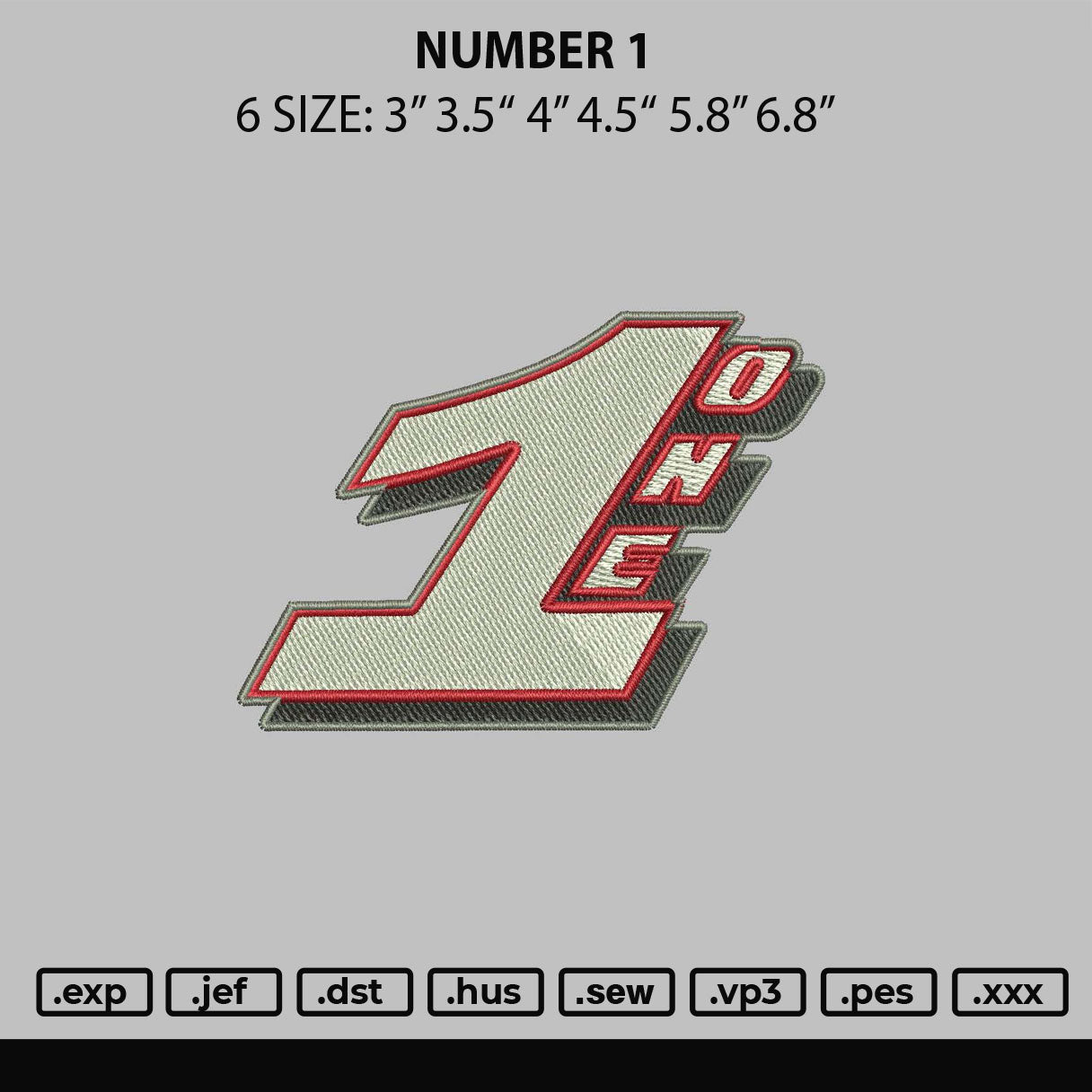 Number 1 Embroidery File 6 sizes – embrostudio