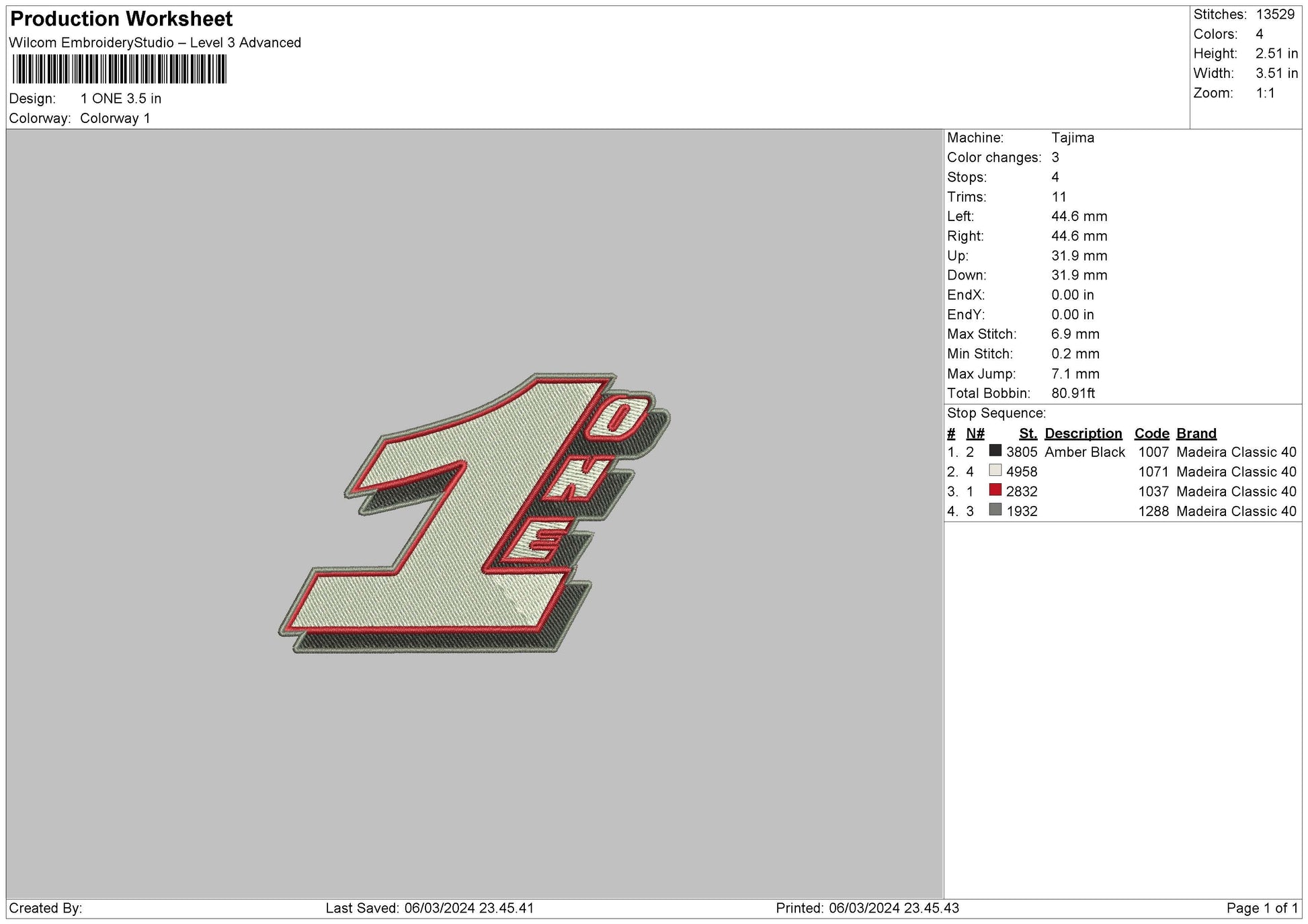 Number 1 Embroidery File 6 sizes – embrostudio