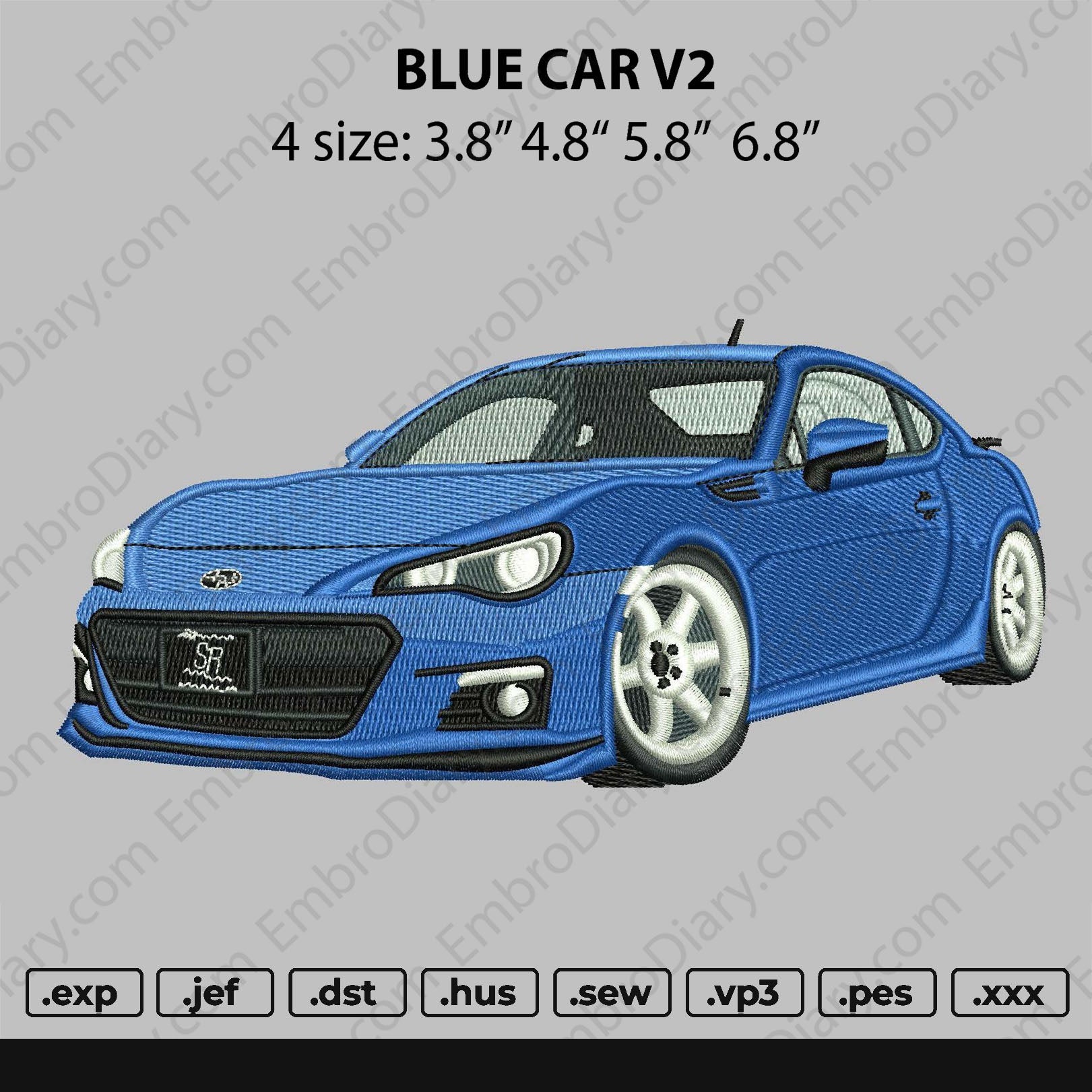 Blue Car V2 Embroidery – embrostudio