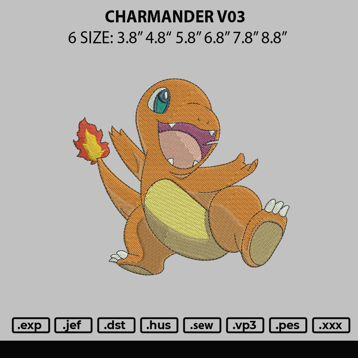 Charmander V03 Embroidery FIle 6 sizes – embrostudio