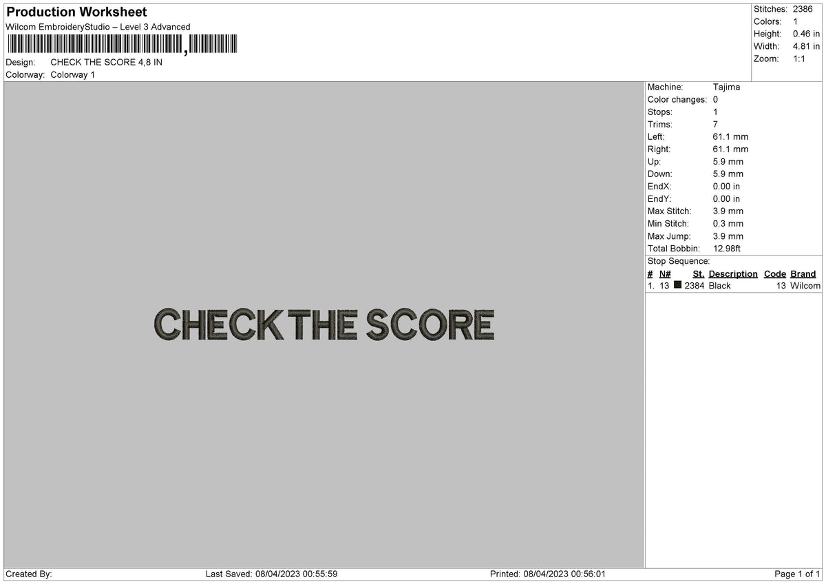 Check The Score Embroidery – embrostudio