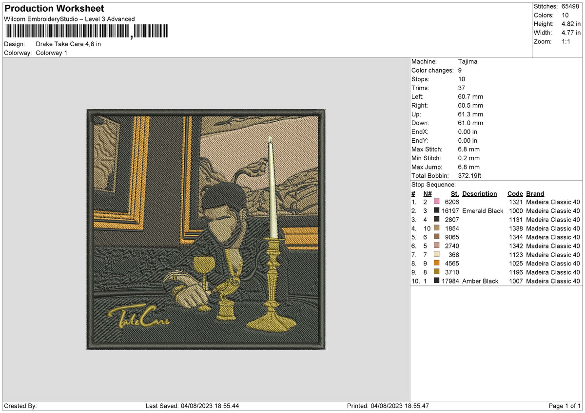 Drake Take Care Embroidery File 6 sizes – embrostudio