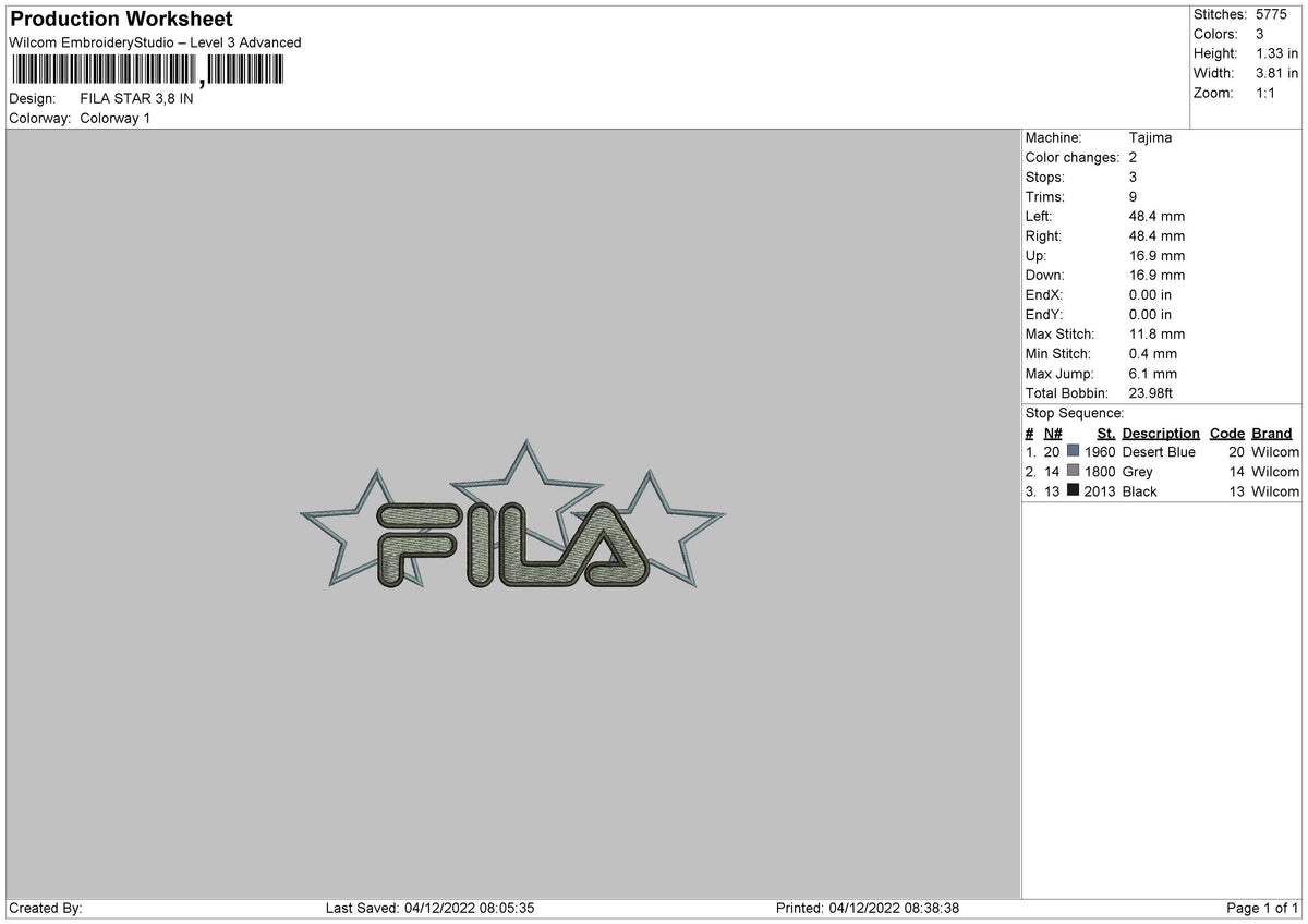 Fila Star Embroidery File 6 sizes – embrostudio