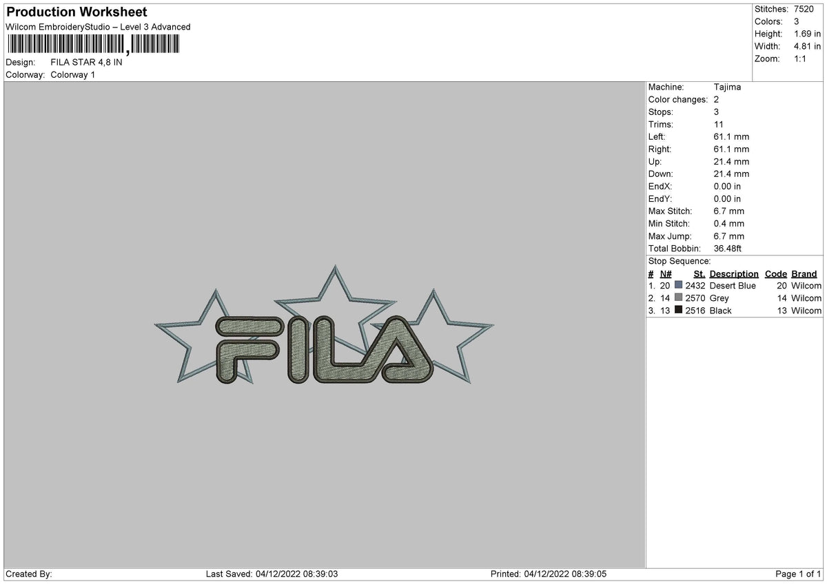 Fila Star Embroidery File 6 sizes – embrostudio