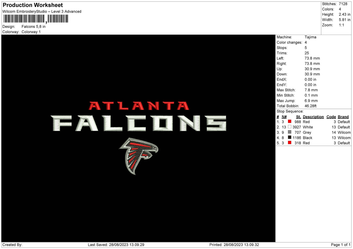 Falcons Embroidery File 6 sizes – embrostudio