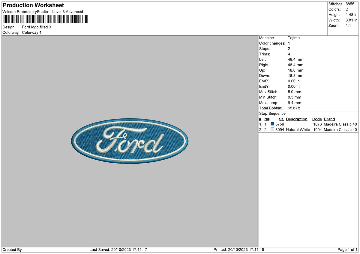 Ford Filled Embroidery File 6 sizes – embrostudio
