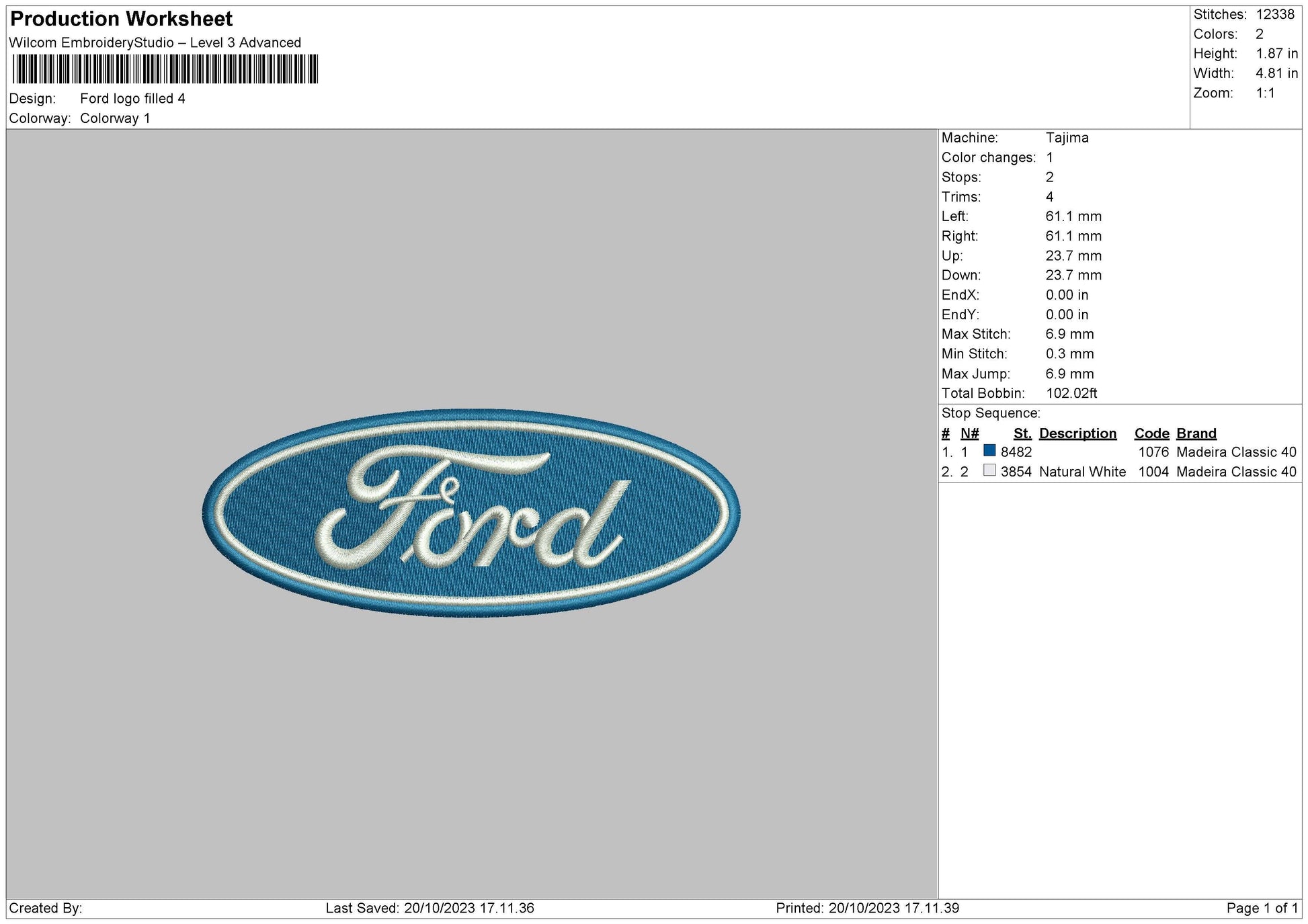 Ford Filled Embroidery File 6 sizes – embrostudio