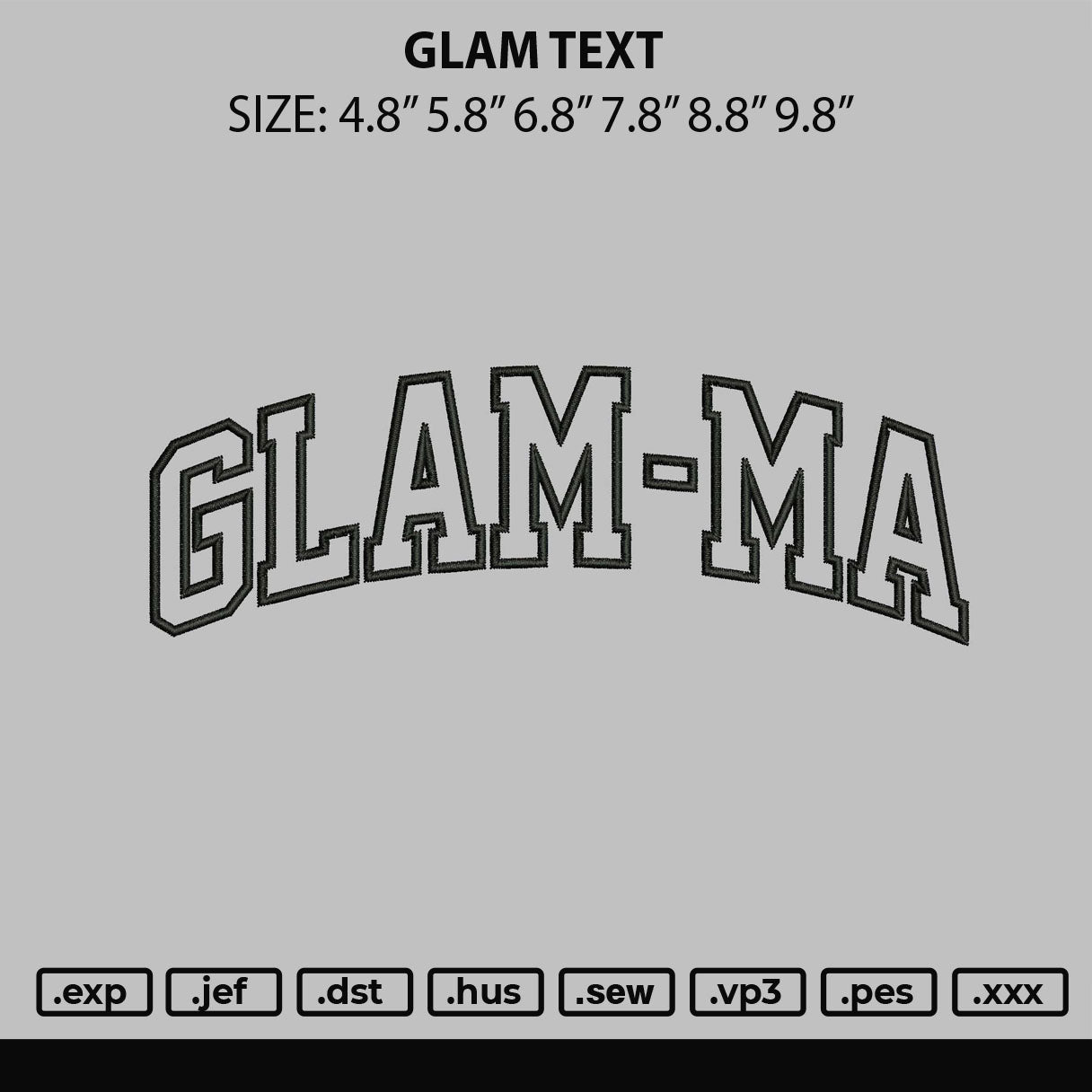 Glam Text Embroidery File 6 sizes – embrostudio