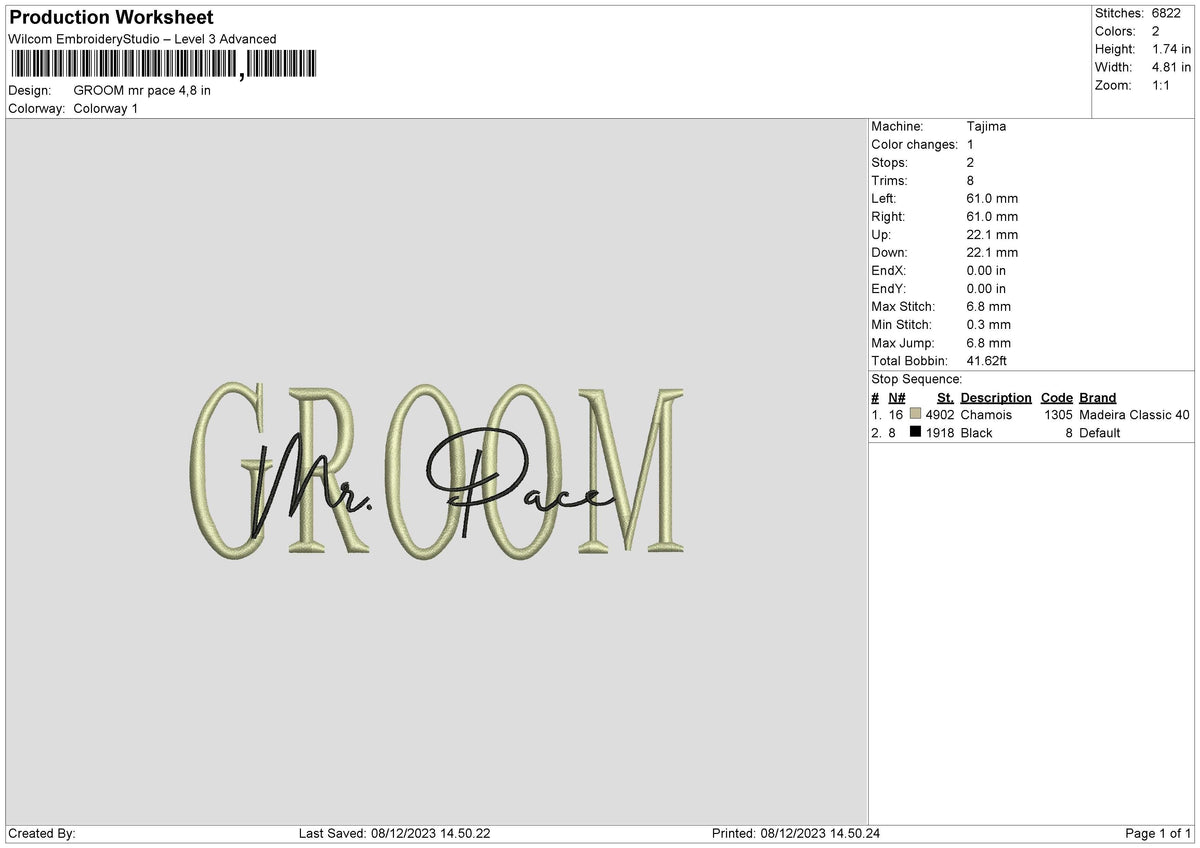 Mr Pace Embroidery File 6 sizes – embrostudio