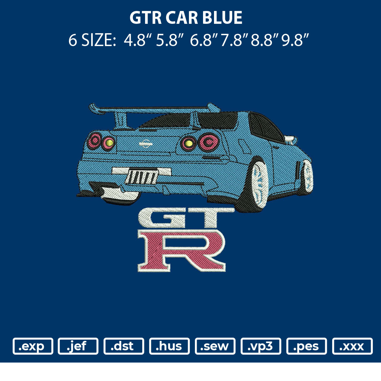 Gtr Car Embroidery File 6 sizes – embrostudio