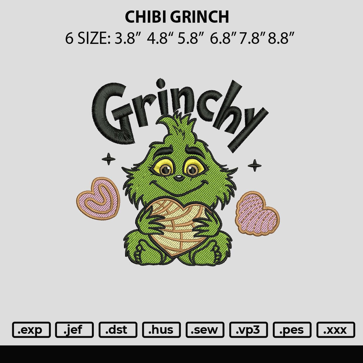 Chibi Grinch Embroidery File 6 sizes – embrostudio