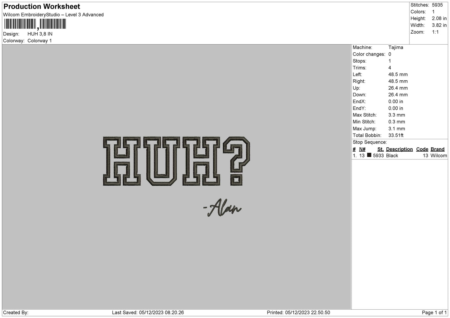 Huh Text Embroidery File 6 sizes – embrostudio