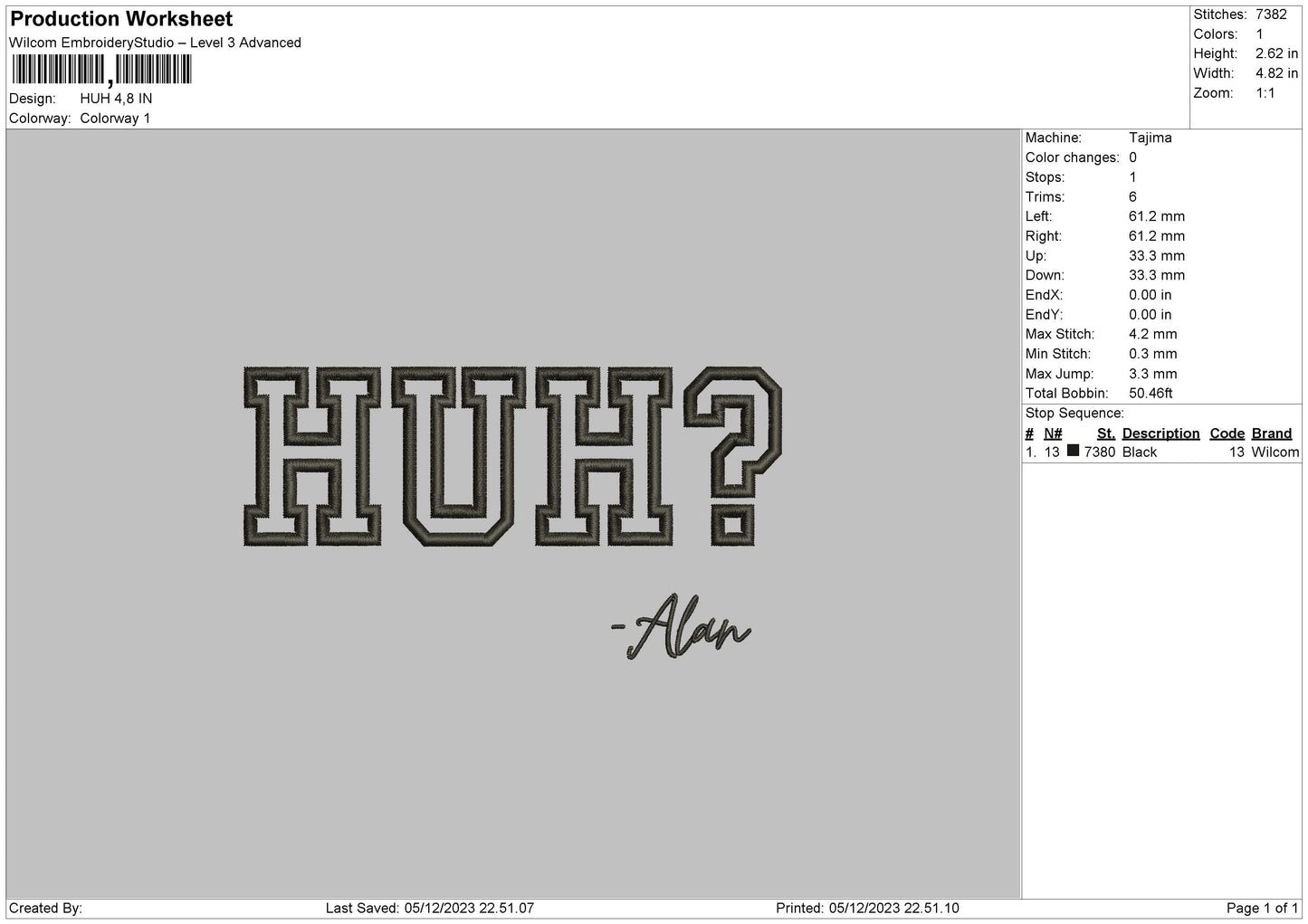 Huh Text Embroidery File 6 sizes – embrostudio