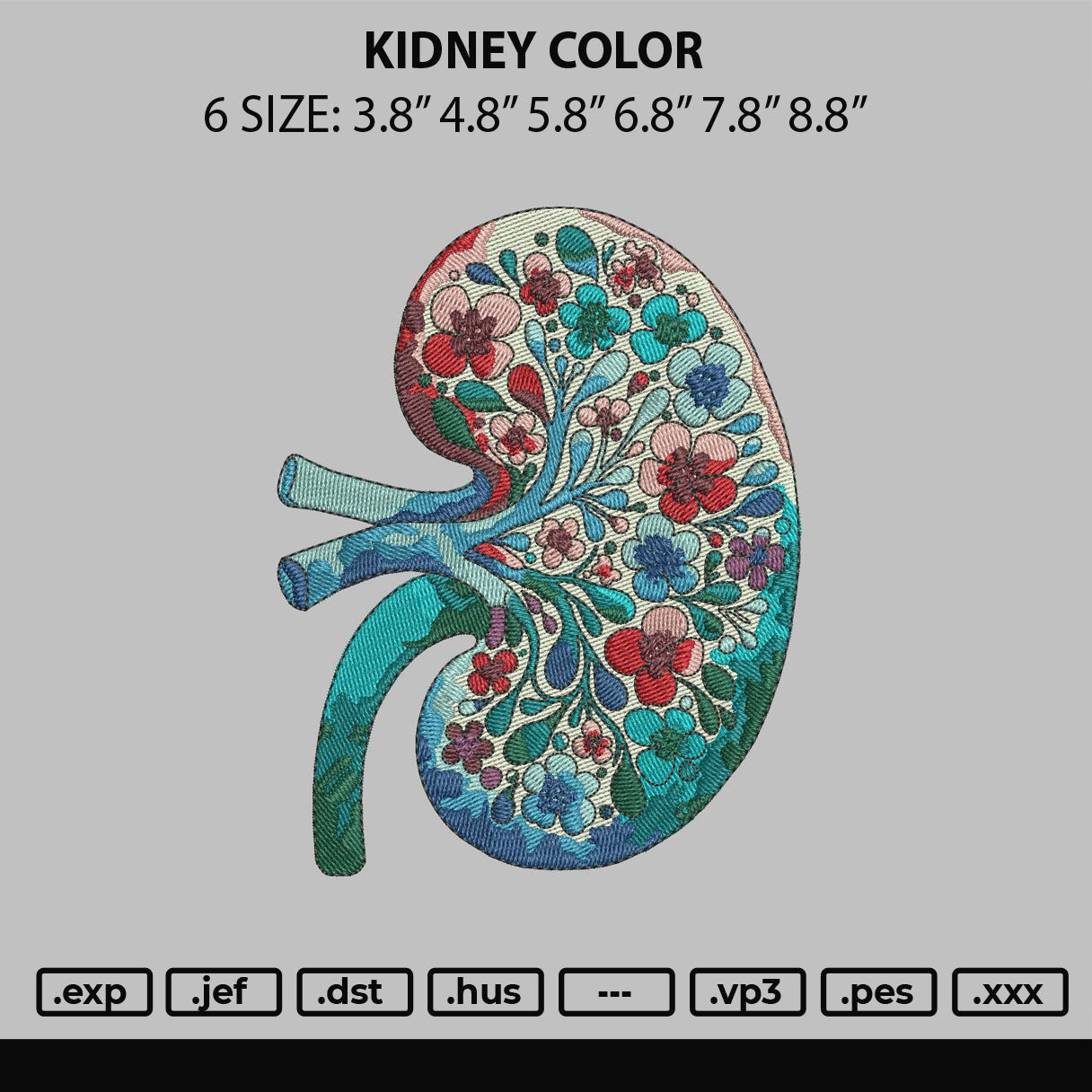 Kidney Color Embroidery File 6 sizes – embrostudio
