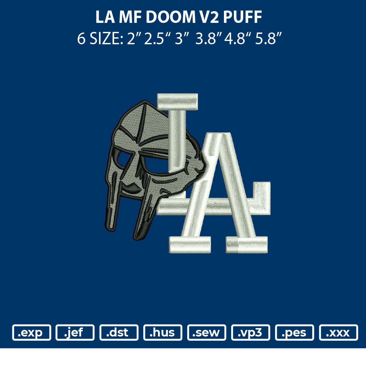 La Mf Doom V2 Puff Embroidery File 6 sizes – embrostudio