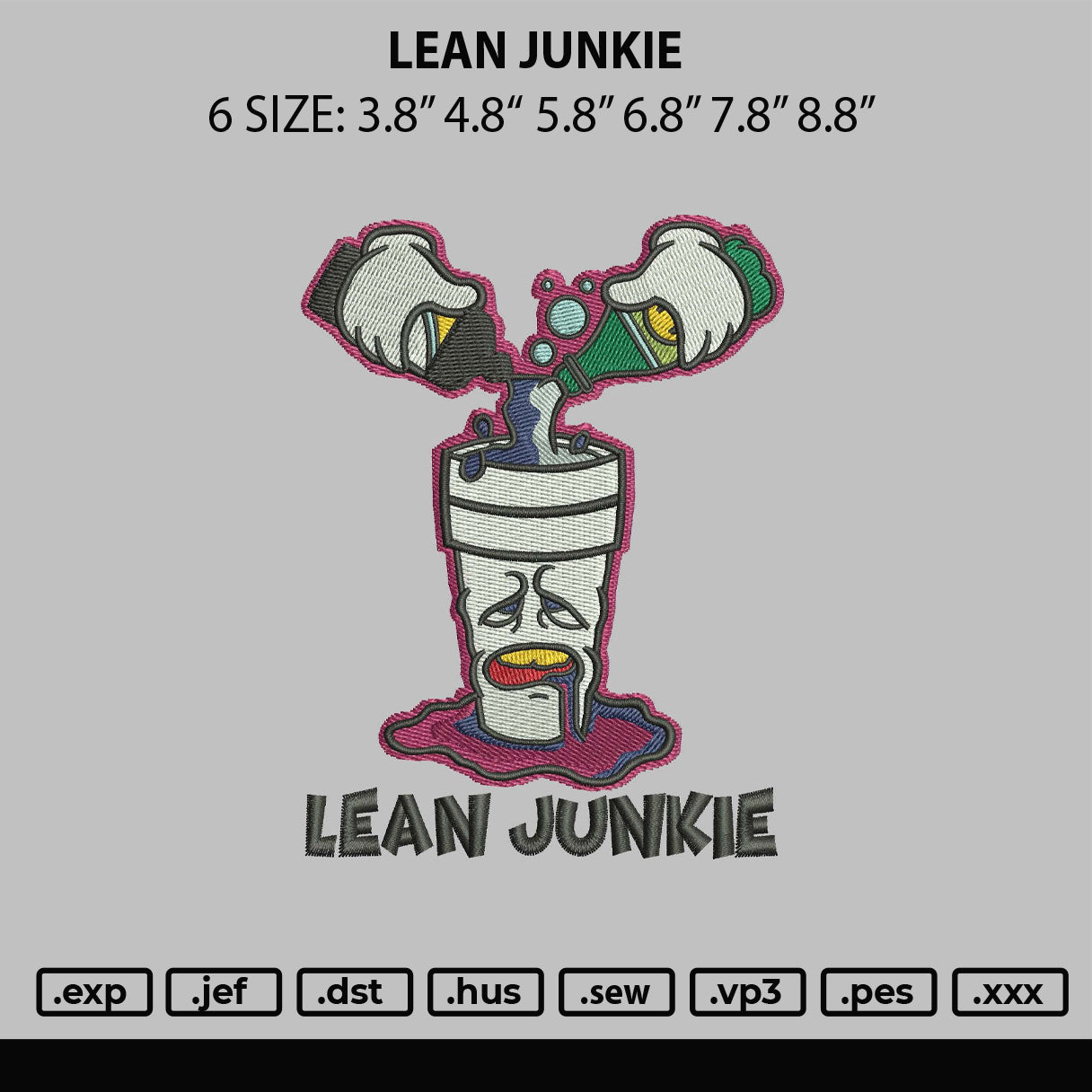 Lean Junkie Embroidery File 6 sizes – embrostudio